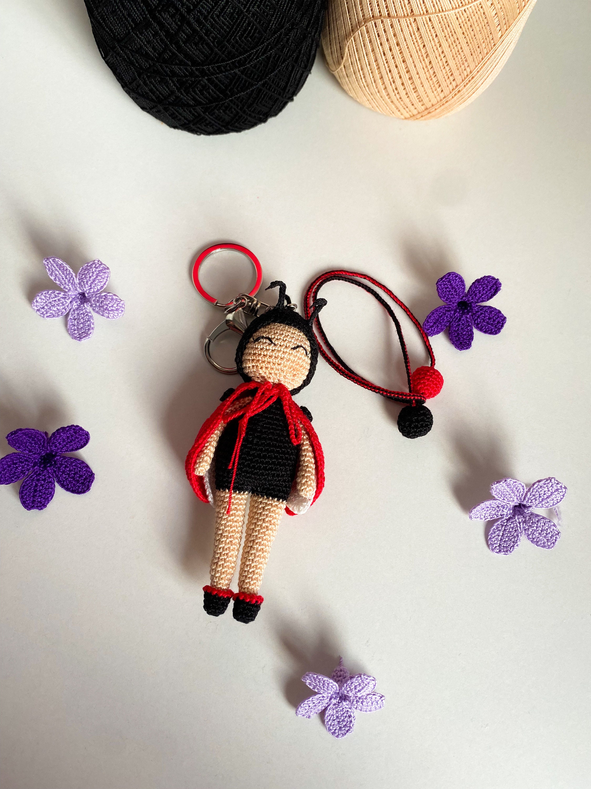 Crochet Ladybug Keychain,amigurumi Ladybug,bag Accessory ,car Accessory ...