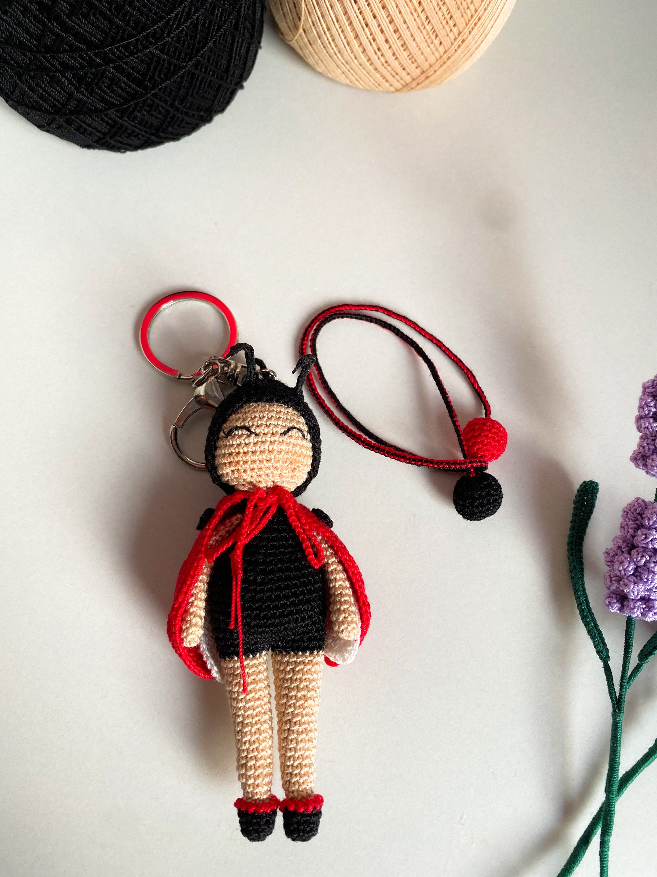 Crochet Ladybug Keychain,amigurumi Ladybug,bag Accessory ,car Accessory ...