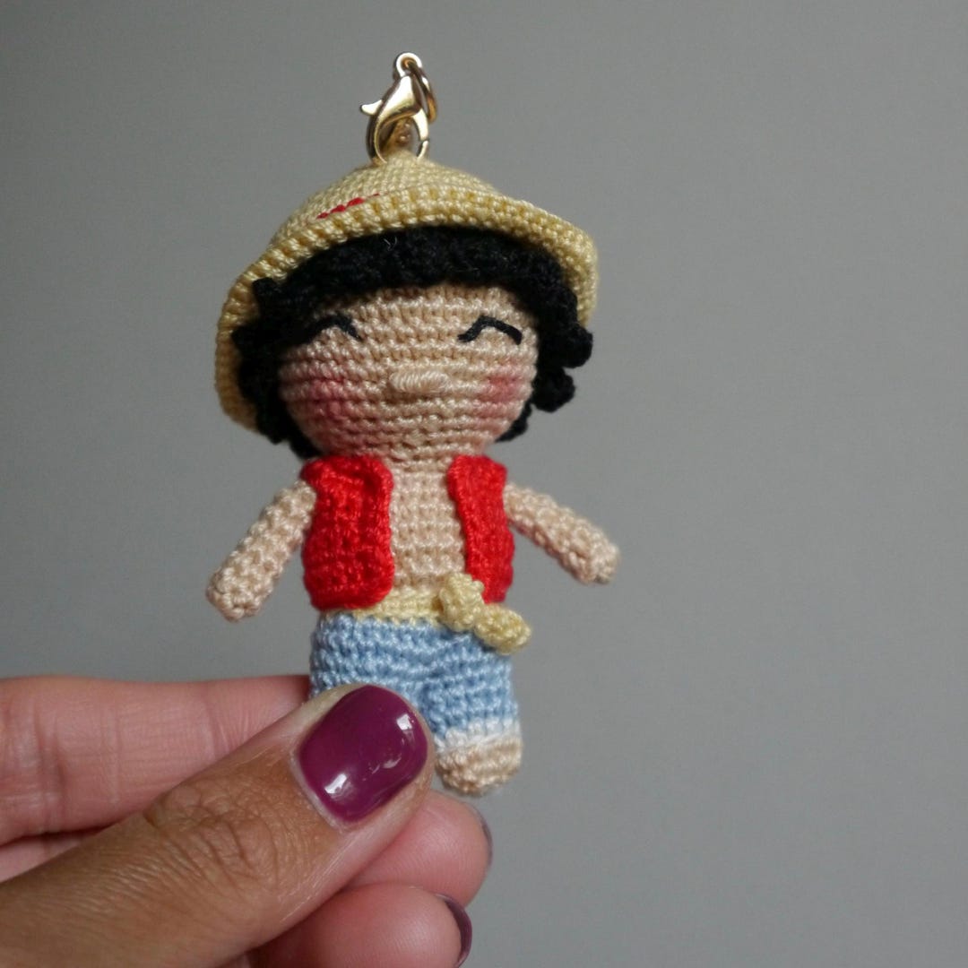 Crochet Mini Monkey D Luffy One Piece Character Keychain, Amigurumi One ...