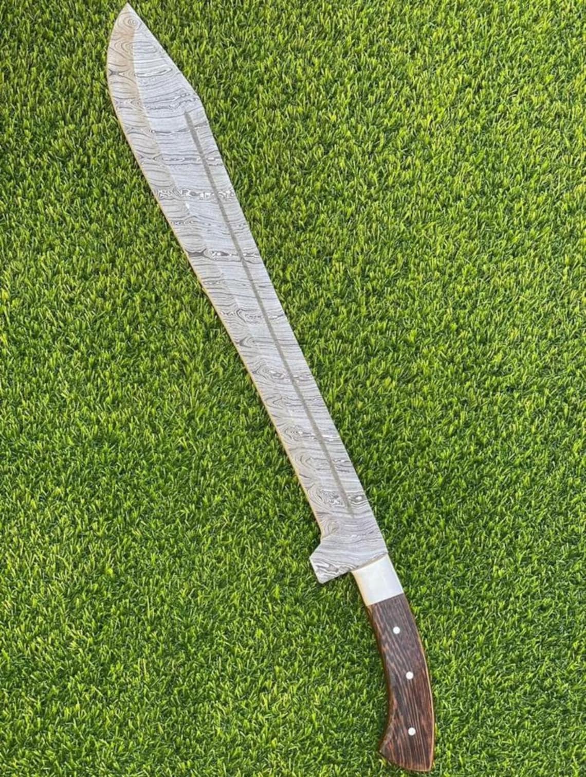 Machete Sword With Leather Sheath Vintage Damascus Steel Machetes With ...