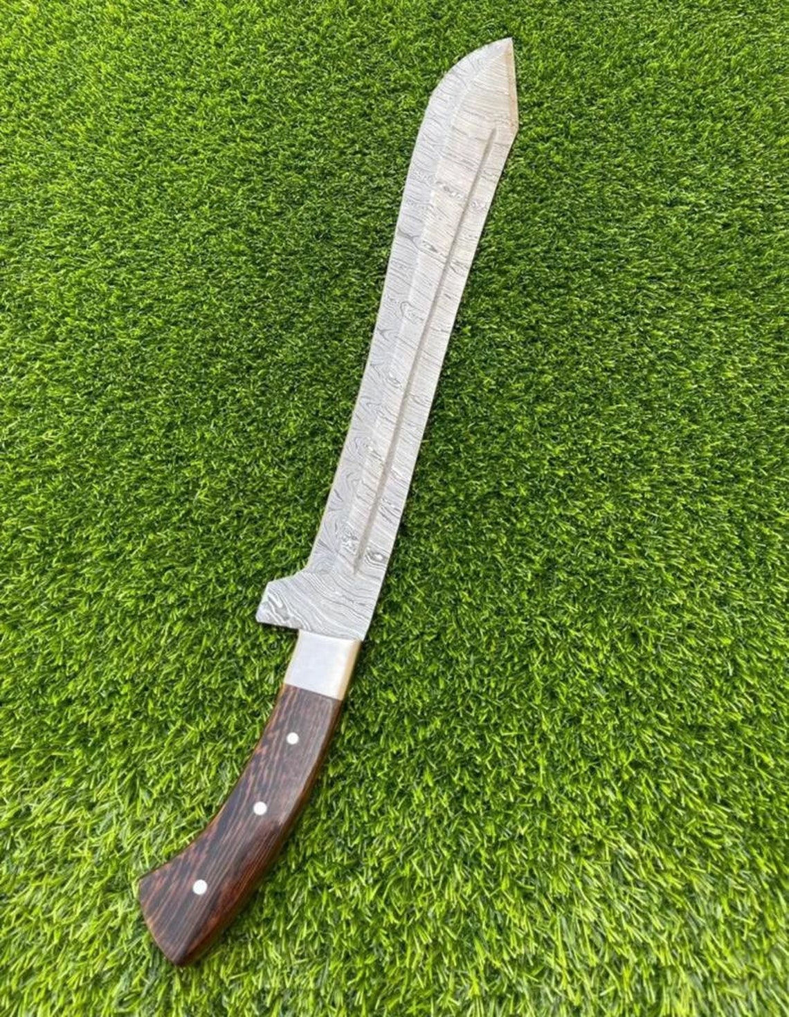 Machete Sword With Leather Sheath Vintage Damascus Steel Machetes With ...