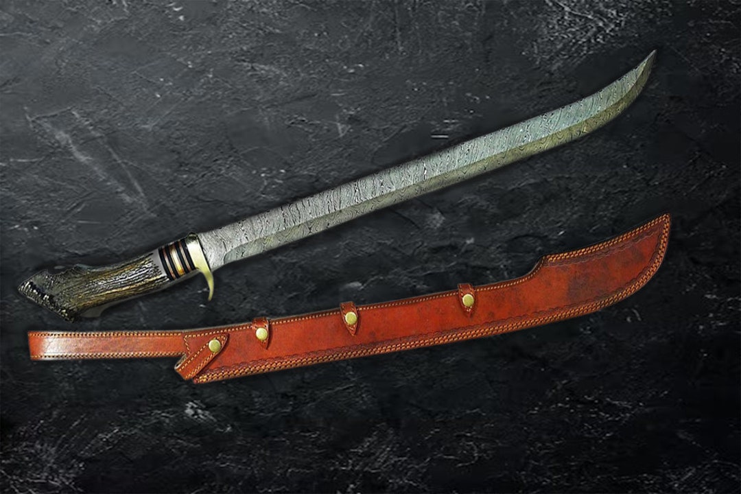 Halcon Handmade Damascus Steel 26 Inches Sword Machete Horn Handle Real ...