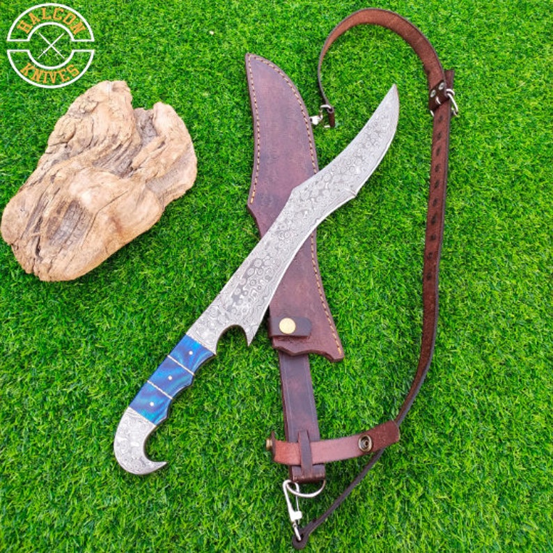 CUSTOM HANDMADE Damascuse Steel MACHETE Fixed Blade 1095 Steel Hunting ...