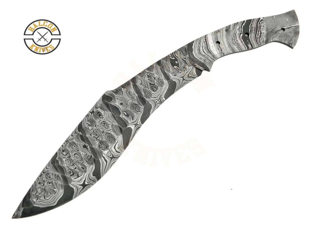 Damascus Steel Kukri Knife Blank Blade , Custom Handmade 15 Inches Full ...