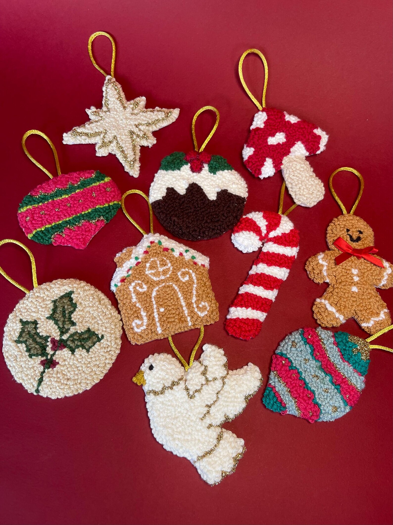 Handmade Punch Needle Christmas Decoration - Festive Embroidered Tree ...