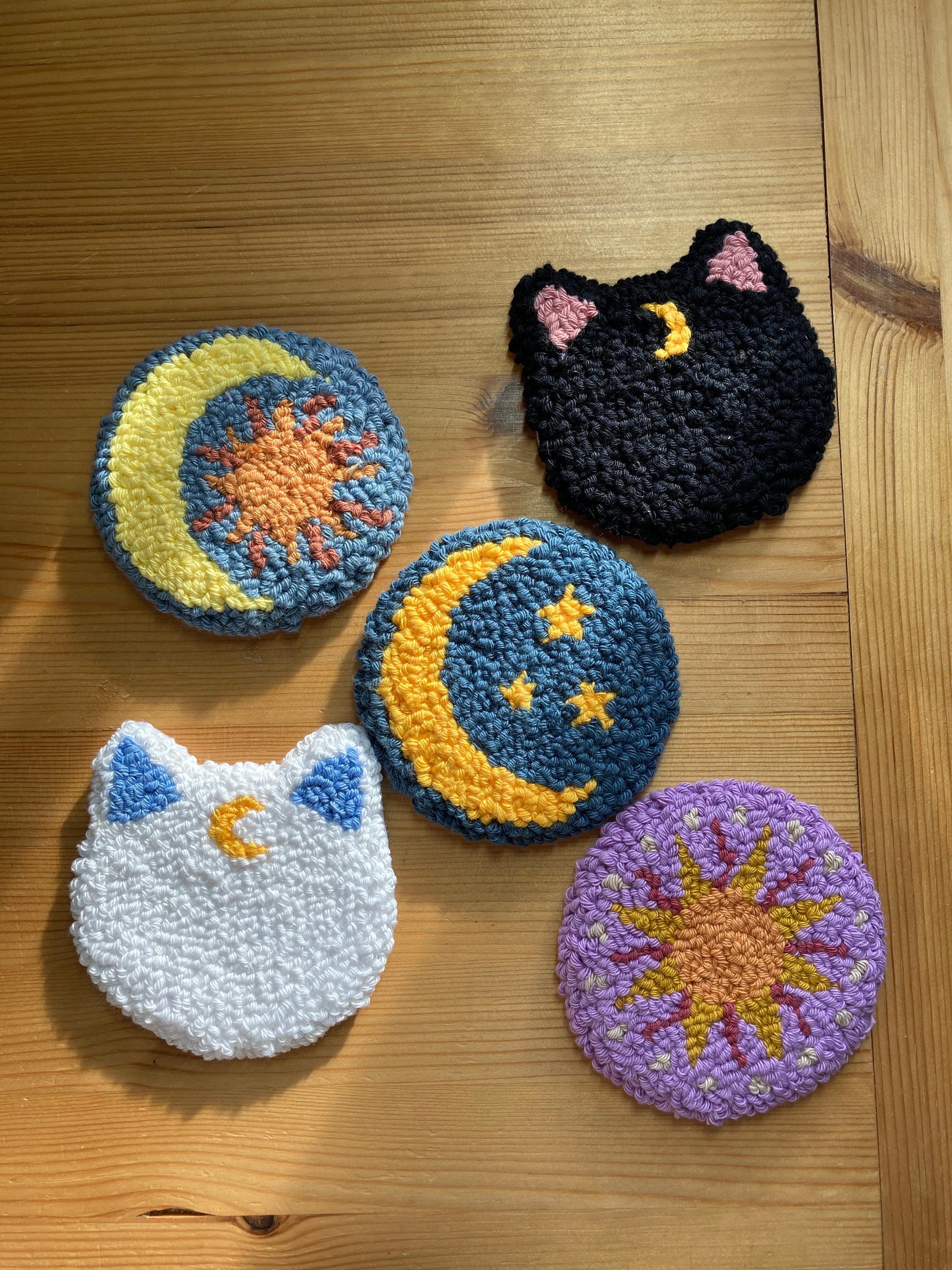 Celestial Whimsy Goth Mug Rug Coasters - Handmade Punch Needle Tufted ...