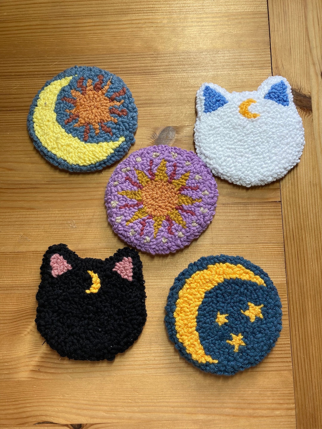 Celestial Whimsy Goth Mug Rug Coasters - Handmade Punch Needle Tufted ...