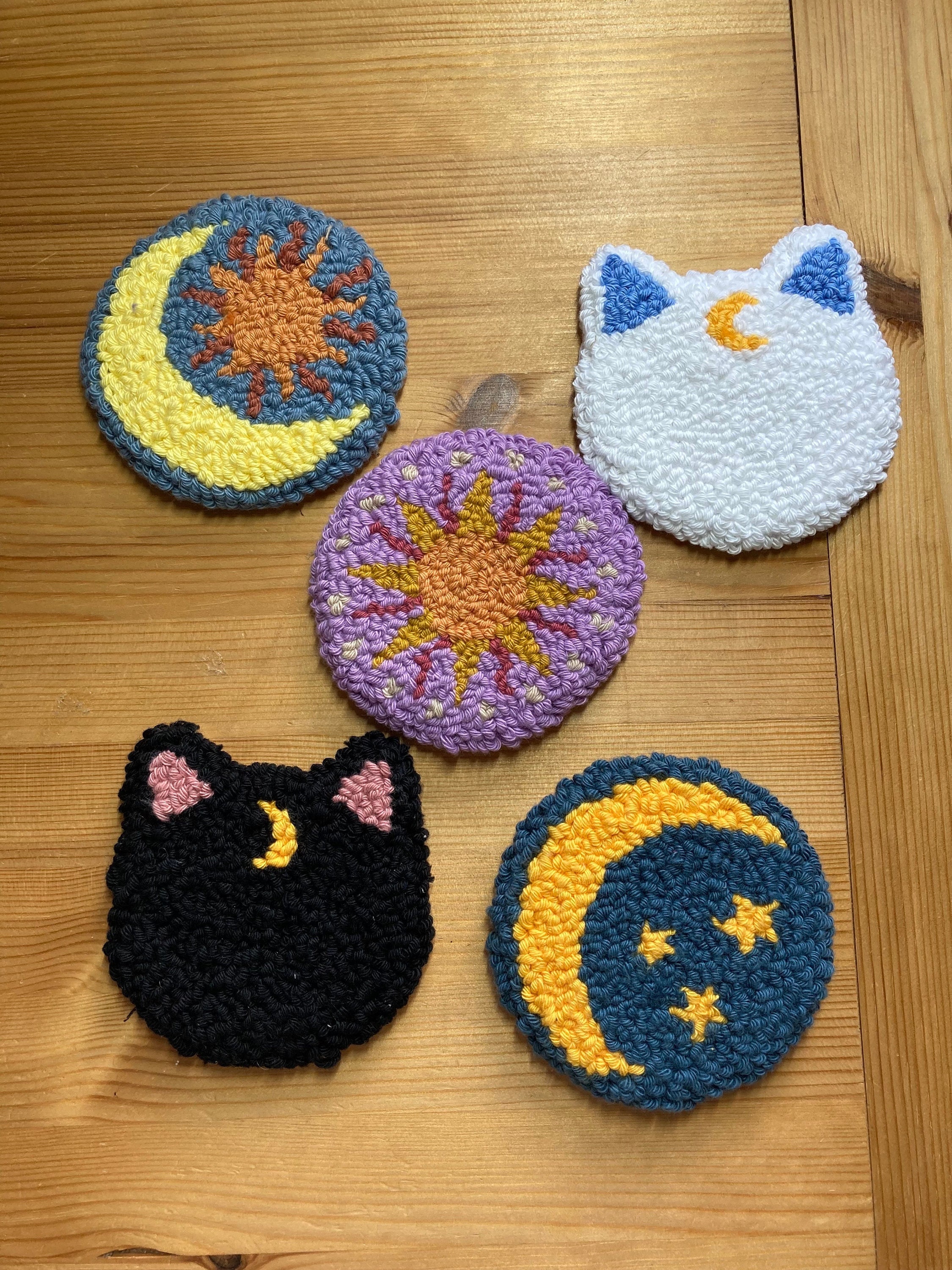 Celestial Whimsy Goth Mug Rug Coasters - Handmade Punch Needle Tufted ...