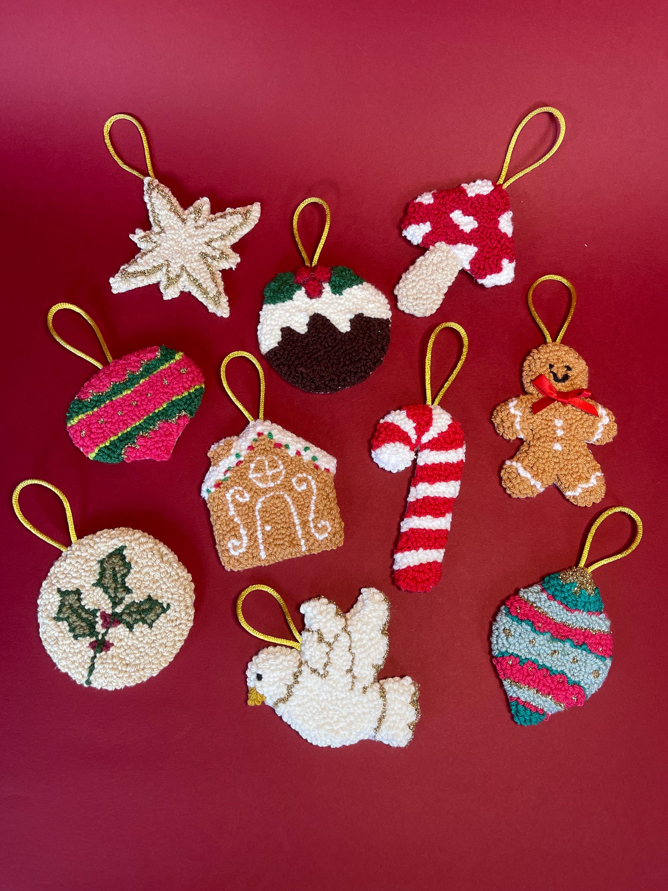Handmade Punch Needle Christmas Decoration - Festive Embroidered Tree ...
