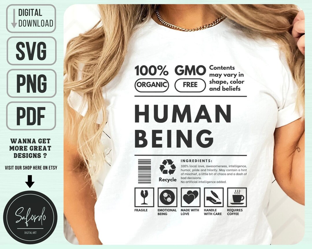 Human Being 100% Organic SVG PNG PDF, Human Being Bar Code, Human ...