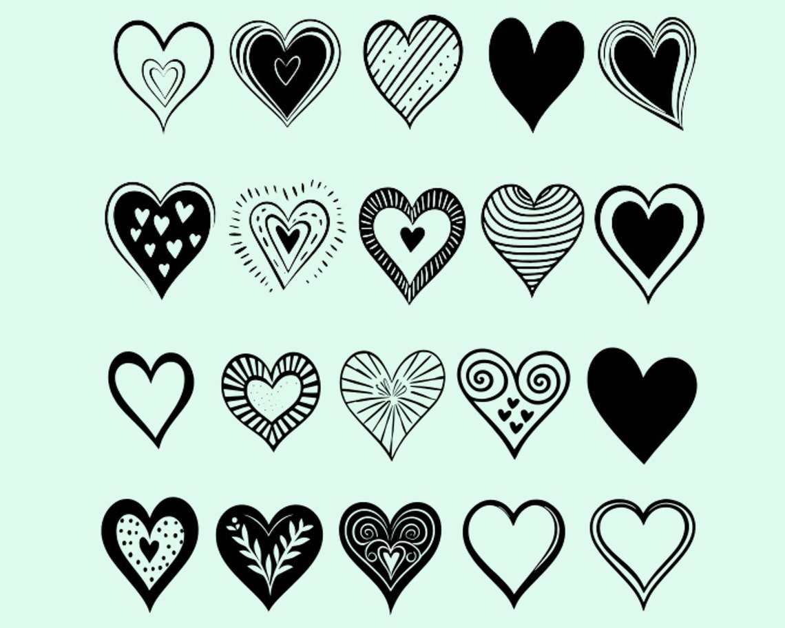 Doodle Hearts Bundle SVG PNG PDF Clipart Heart Clipart Svg - Etsy
