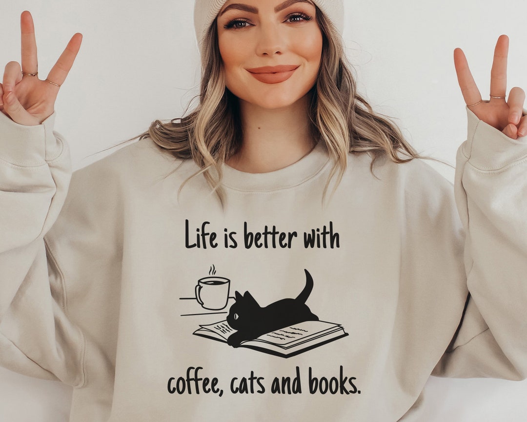 Funny Cat Books Coffee SVG PNG PDF Funny Cat Shirt Png Funny - Etsy