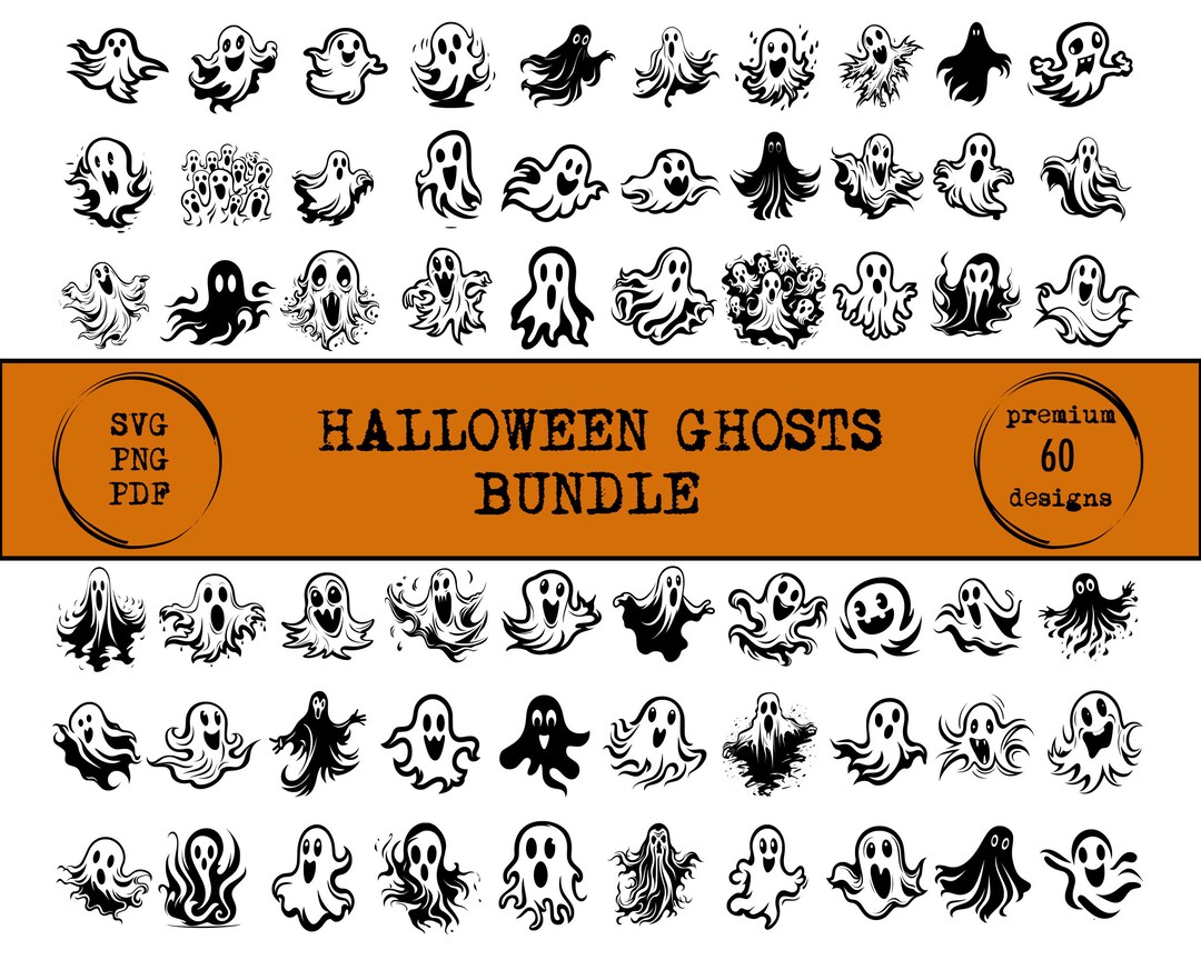 60 Ghosts Halloween Mega Bundle, SVG PNG PDF, Limited Commercial ...