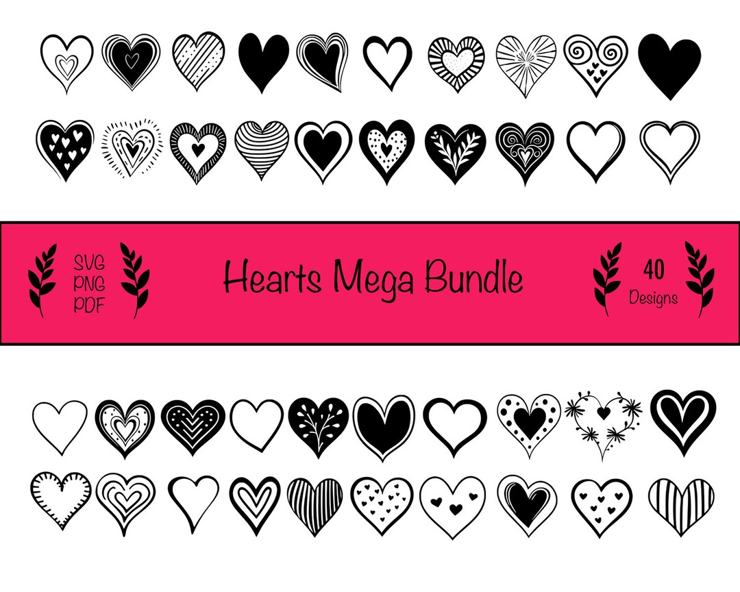 Doodle Hearts Bundle SVG PNG PDF Clipart, Heart Clipart Svg, Doodle ...