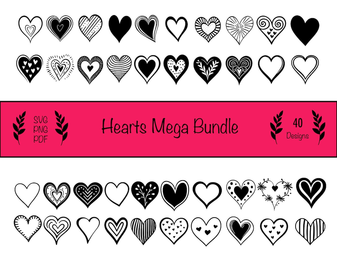 Doodle Hearts Bundle SVG PNG PDF Clipart Heart Clipart Svg - Etsy
