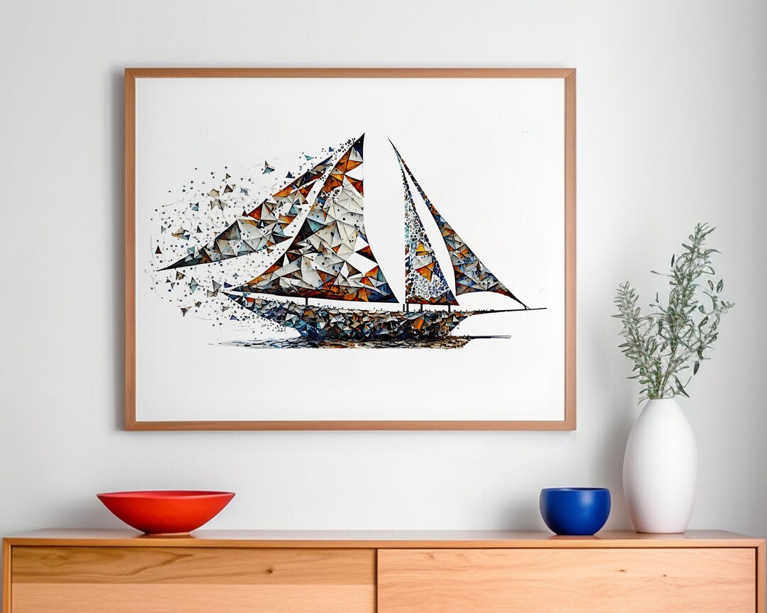 Triangle Sailing Yacht, AI Art, Wall Art, Digital Drawing, Digital ...