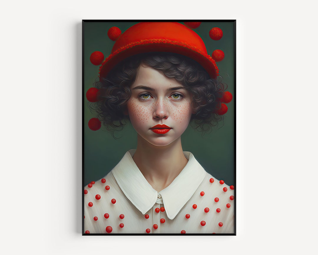 Lady With Red Hat, Portrait, AI Art, Wall Art, Digital Download Only ...