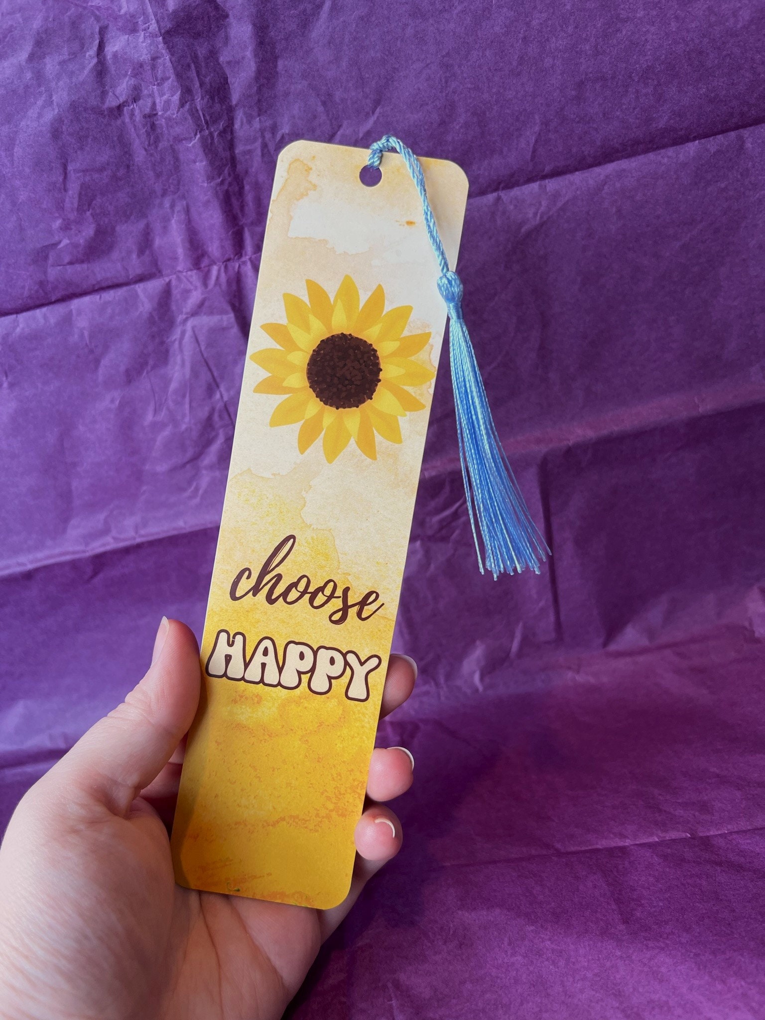 Choose Happy Yellow Bookmark With Blue Tassel, Book Accessories, Book ...