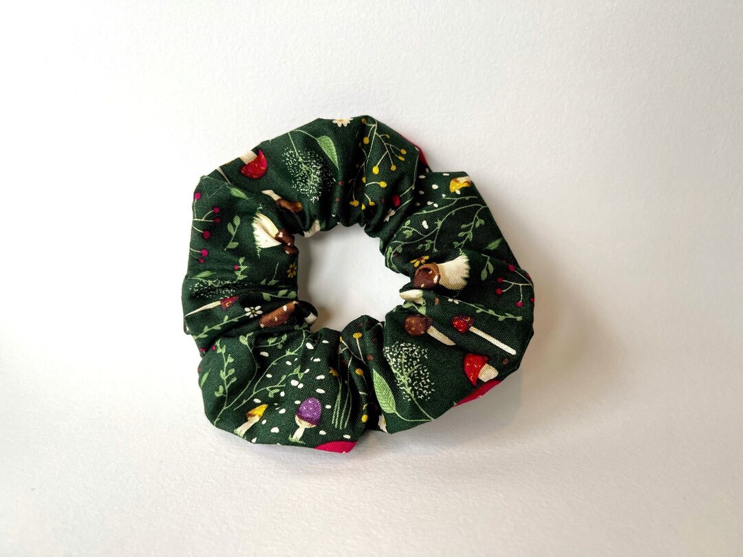 Mushroom Forest Green Scrunchie, Handmade Scrunchie, Cottagecore Gift ...