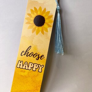 Choose Happy Yellow Bookmark With Blue Tassel, Book Accessories, Book ...