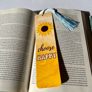 Choose Happy Yellow Bookmark With Blue Tassel, Book Accessories, Book ...