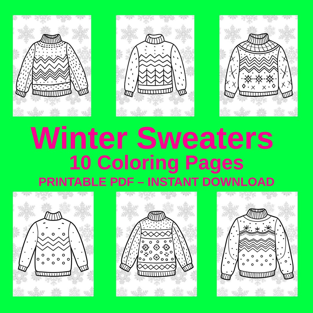 Winter Sweater Coloring Pages for Kids: Christmas Knitted Designs (PDF ...