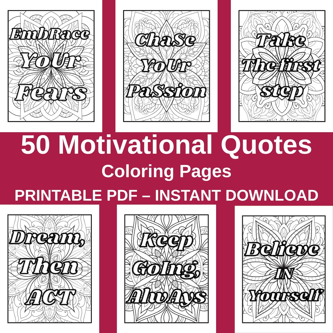Motivational Quotes Coloring Pages: Inspiring Mandala Designs (PDF, 50 ...