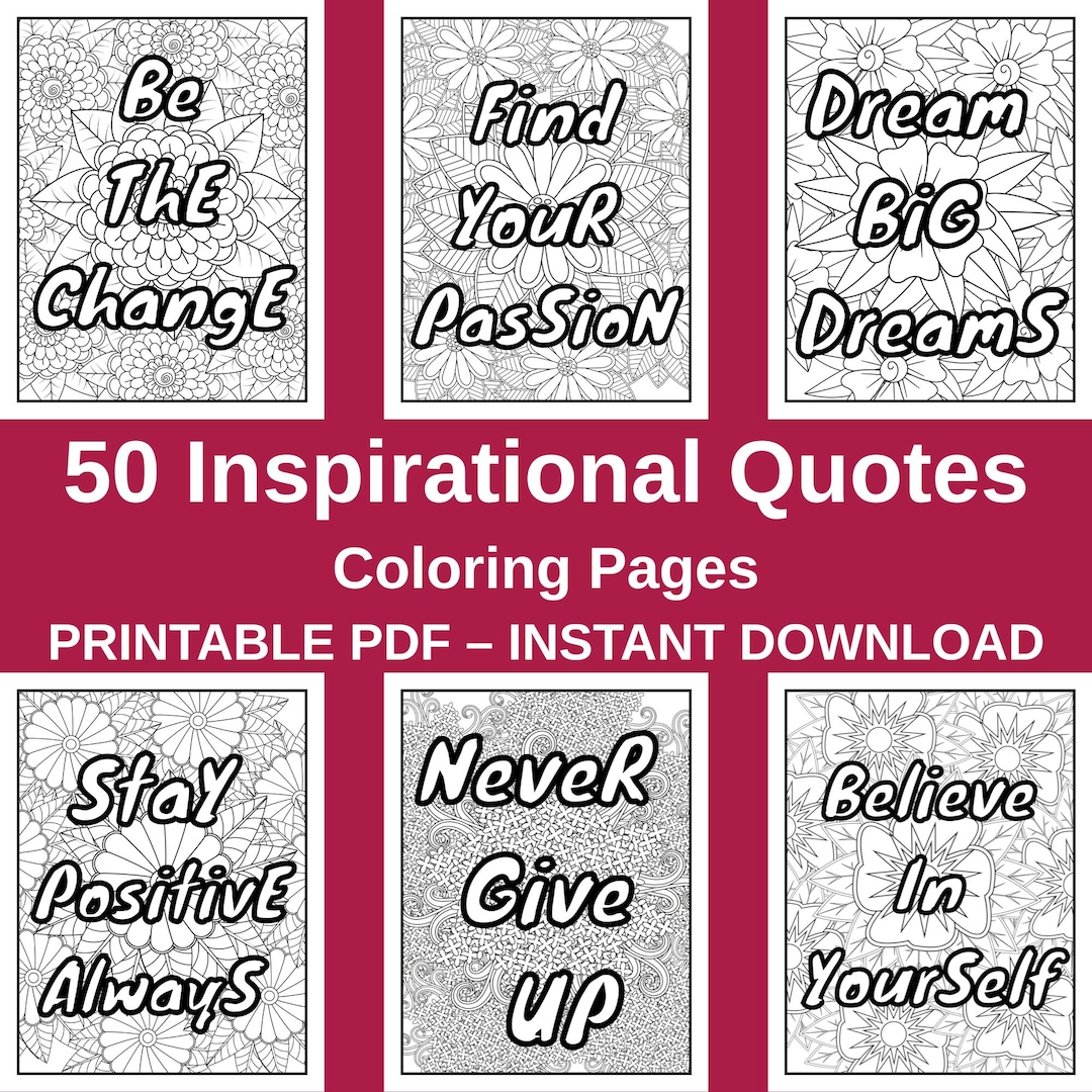Inspirational Quotes Coloring Pages: Positive Mandala Designs (PDF, 50 ...