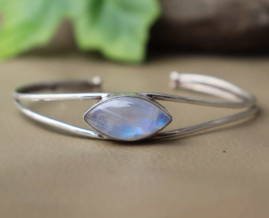 Rainbow Moonstone Bangle, Gemstone Bangle, Blue Fire Stone, June ...