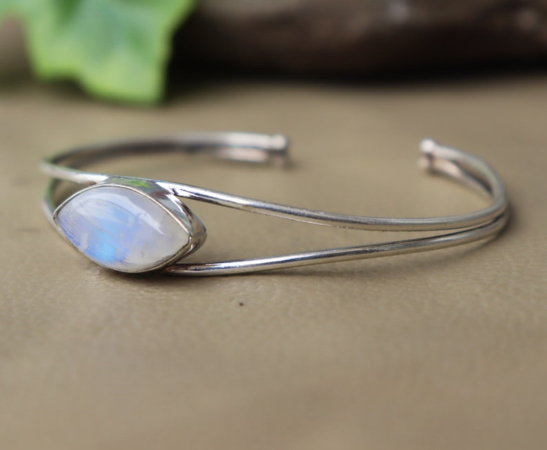 Rainbow Moonstone Bangle, Gemstone Bangle, Blue Fire Stone, June ...
