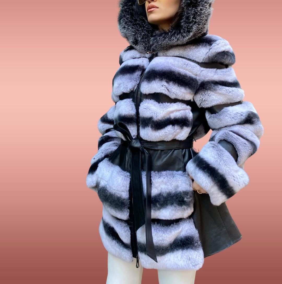 Women Rex Long Coat - Rex Fur Jacket With Lambskin - Premium Rex Rabbit ...