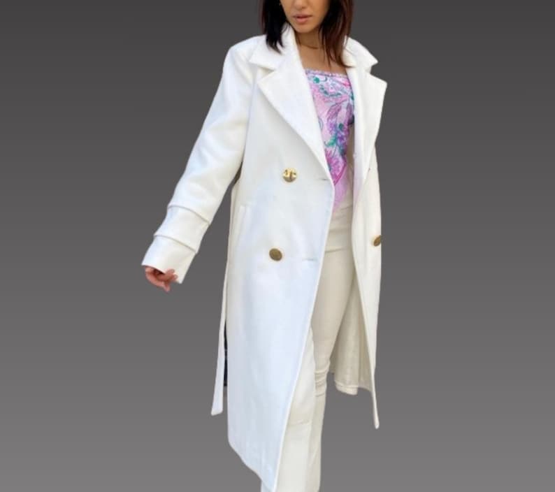 Cashmere Women Jacket - Fox Fur Collar and Cuffs - White Women Coat ...
