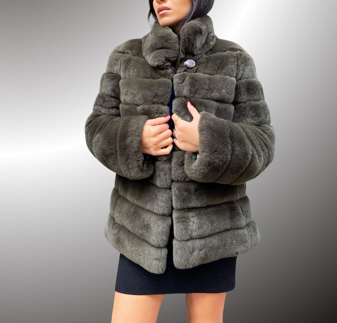 Rex Rabbit Jacket - Premium Rex Fur - Rex Rabbit Fur Jacket - Women Rex ...