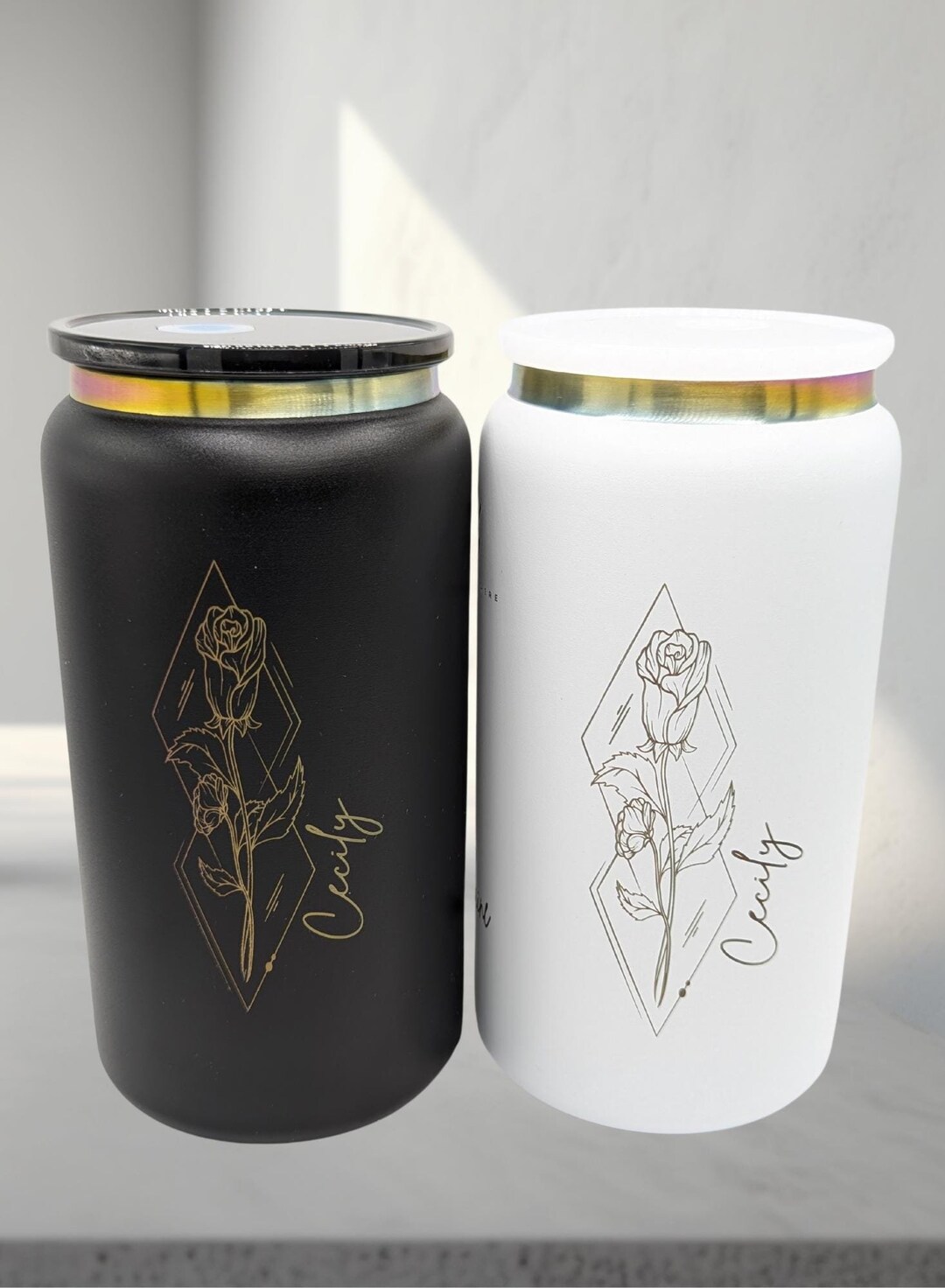 Personalized Birth Flower Coffee Cup With Name Laser Engraved Cup Iced ...