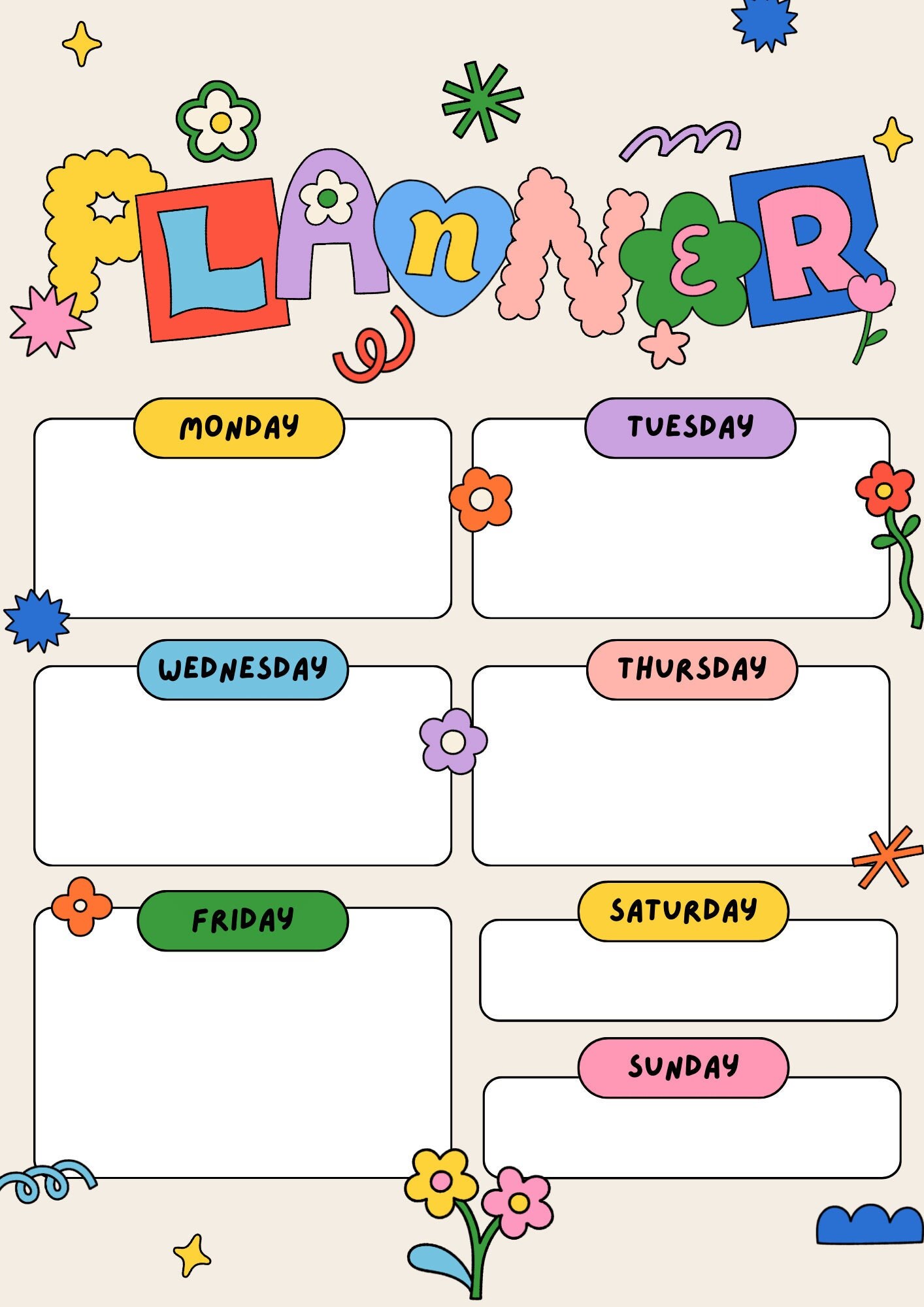 Weekly Planner Printable to Do List, Colorful Weekly Schedule, Weekly ...