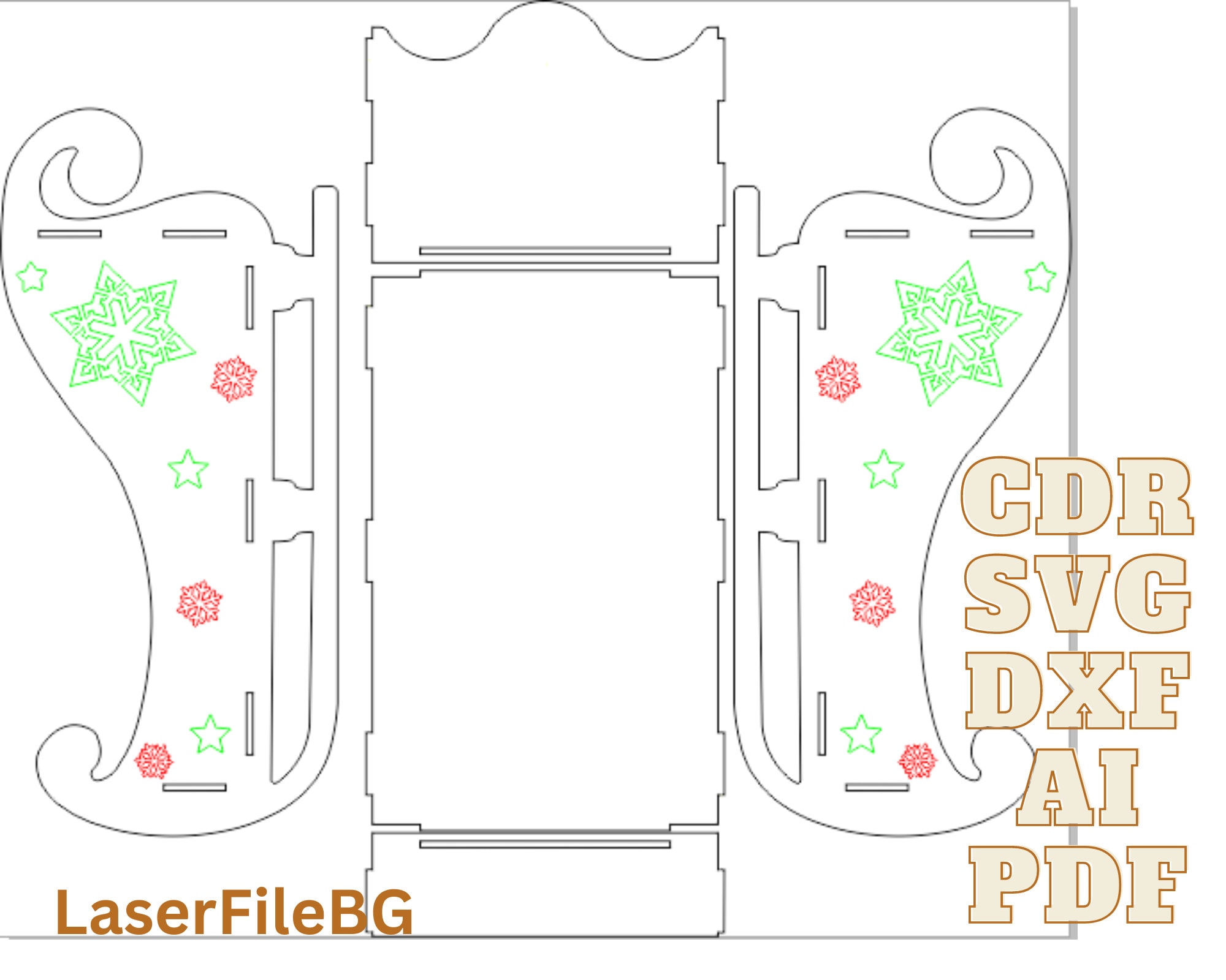 Christmas Sleigh, Pattern Vector for Laser Cutting, Svg, Dxf, Ai, PDF ...
