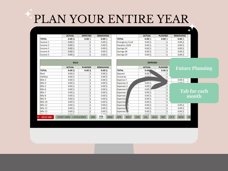Monthly Budget Spreadsheet | Excel + Google Sheets | Expense Tracker ...