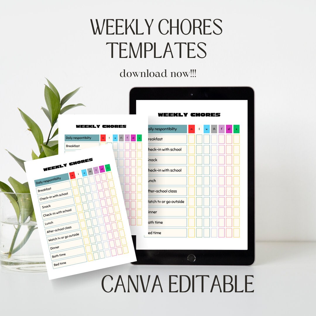 Weekly Chore Charts Planner, Daily Task Organizer, Chorechart - Etsy