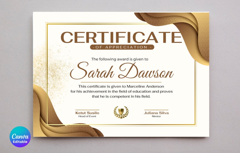 Appreciation Certificate, Printable Customizable Editable Design ...