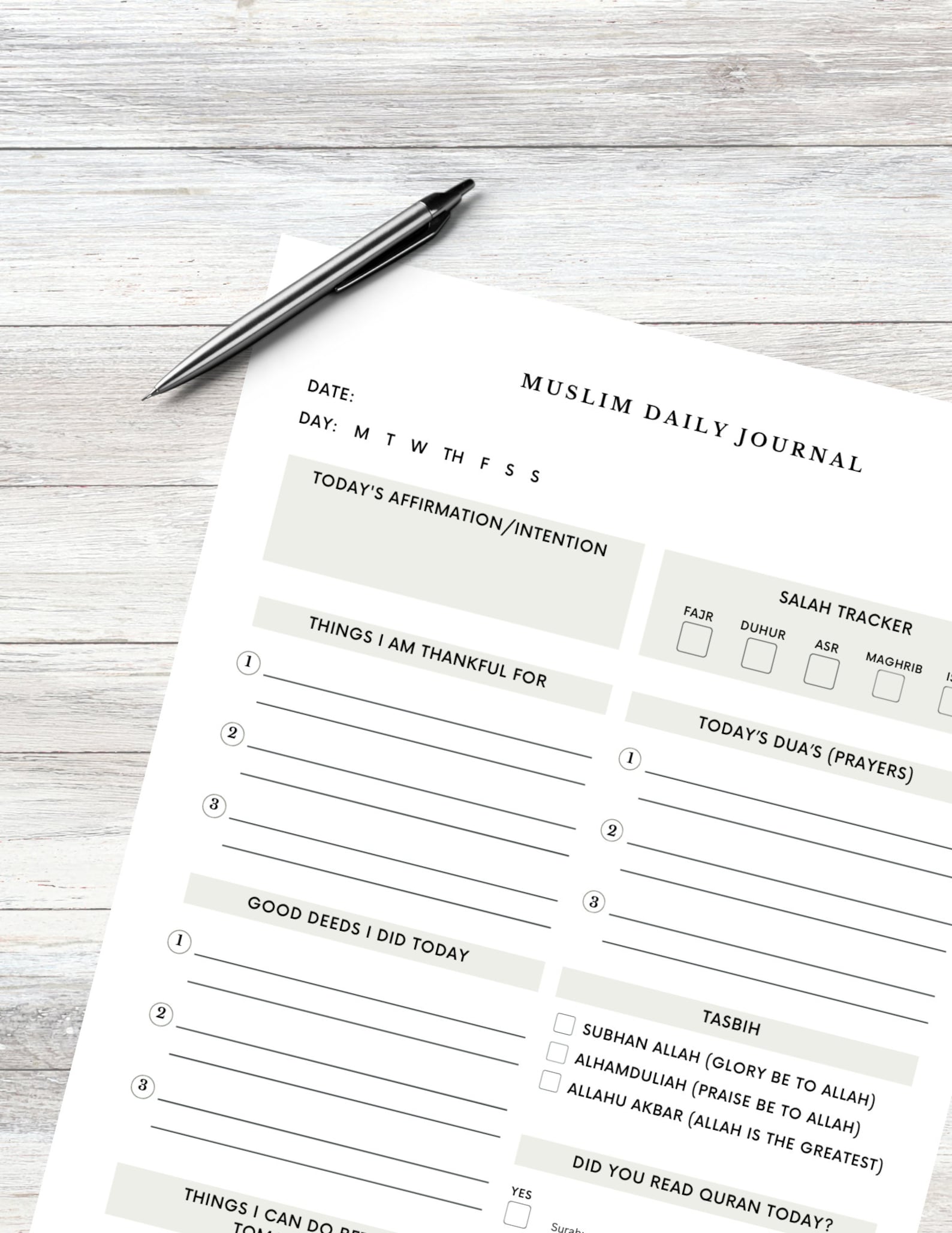 The Muslim Daily Journal - Printable Salah Tracker, Salah Journal, Duaa ...