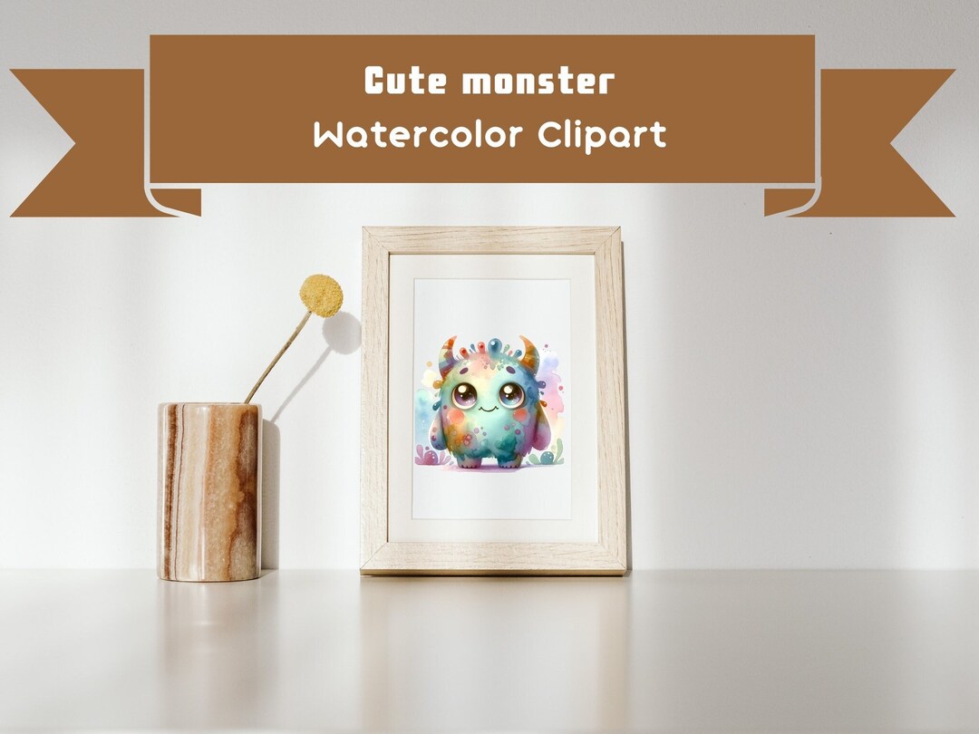 Cute Monster Clipart, Watercolor Monster Illustration, Multicolor ...