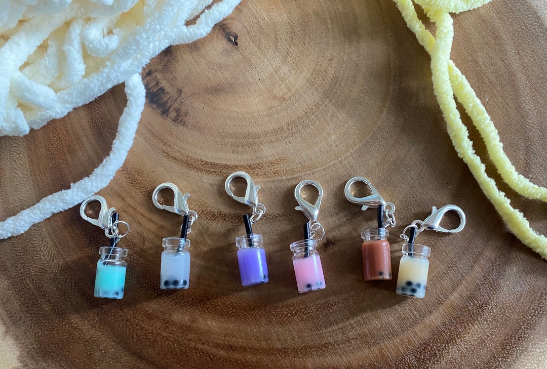 Boba Milk Tea Charm Crochet/knit Stitch Marker Set Keychain Necklace - Etsy