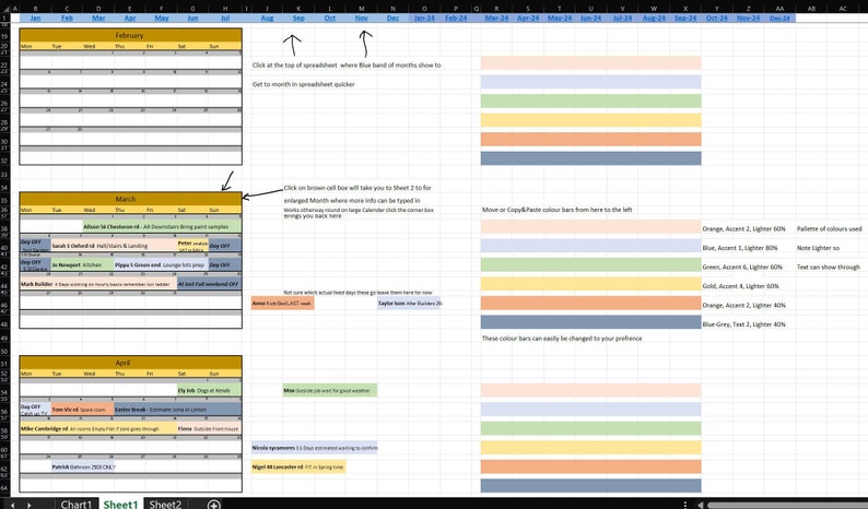 Excel & Google Sheet Spreadsheet Monthly Yearly Calendar 2025/2026 Easy ...