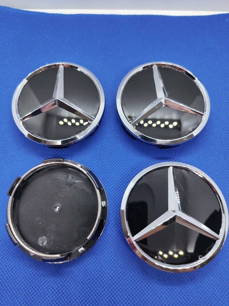 LOT 4 Hub Cap Emblem Mercedes Logo Rims Wheel Center Black - Etsy