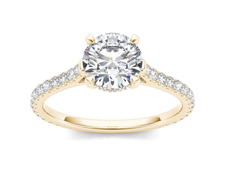 14K Gold Diamond Trellis Engagement Ring Setting | Hidden Halo Setting ...
