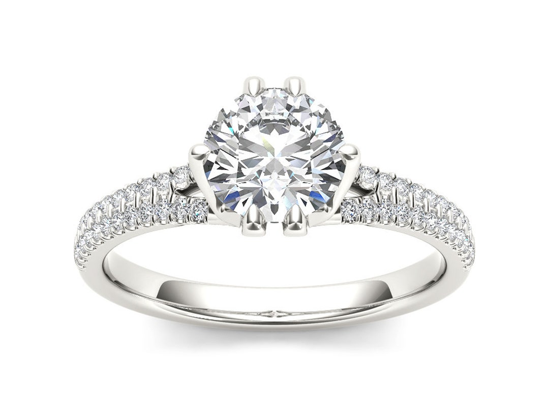 6 Prong Setting Round Engagement Ring, 925 Sterling Silver/gold Ring ...