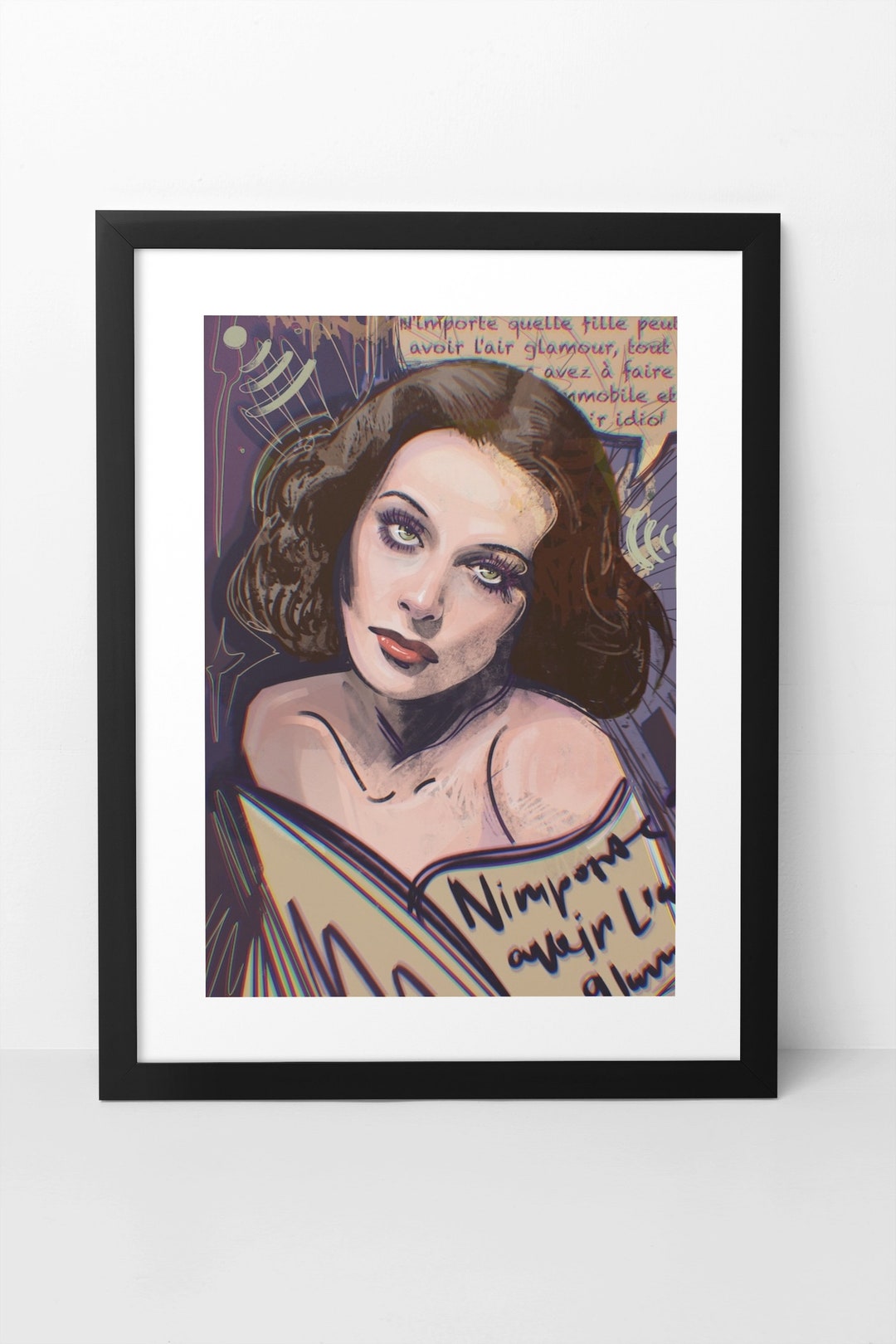 Hedy Lamarr Original Fan Art Wall Print Illustration. 1930s & 1940s ...