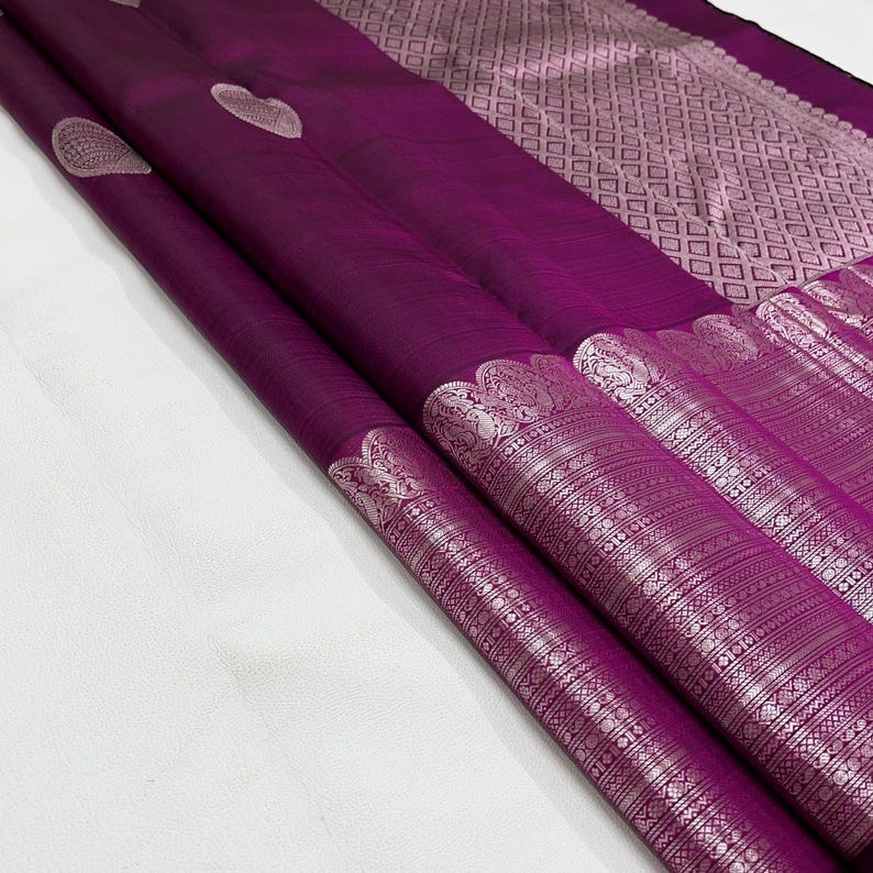 Plum Purple Pure Silk Kanchipuram Pattu Saree - Etsy