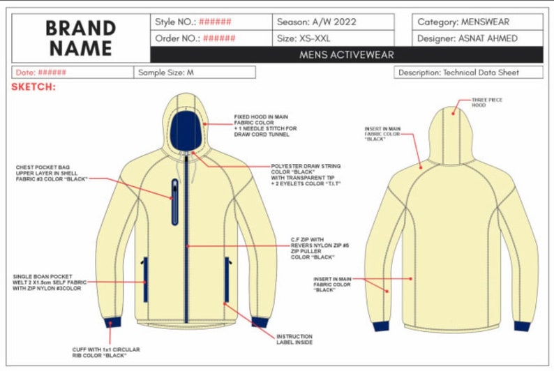 Fashion Tech Pack Template / Technical Drawings / Fashioncad / Excel ...