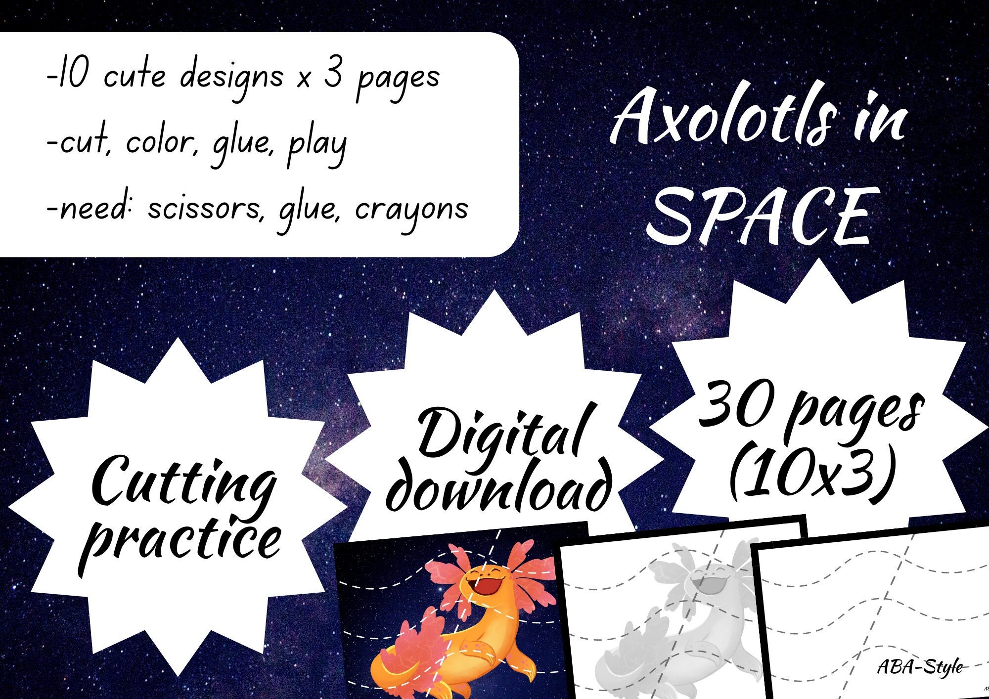 Axolotls, Beginning Scissors Practice, Cutting Practice, Line Tracing ...